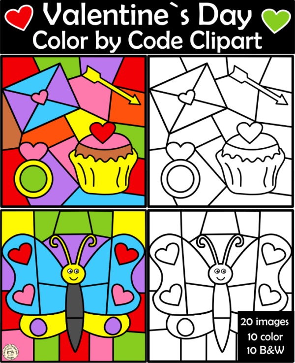 Valentine`s Day Color by Code Clipart | Made By Teachers