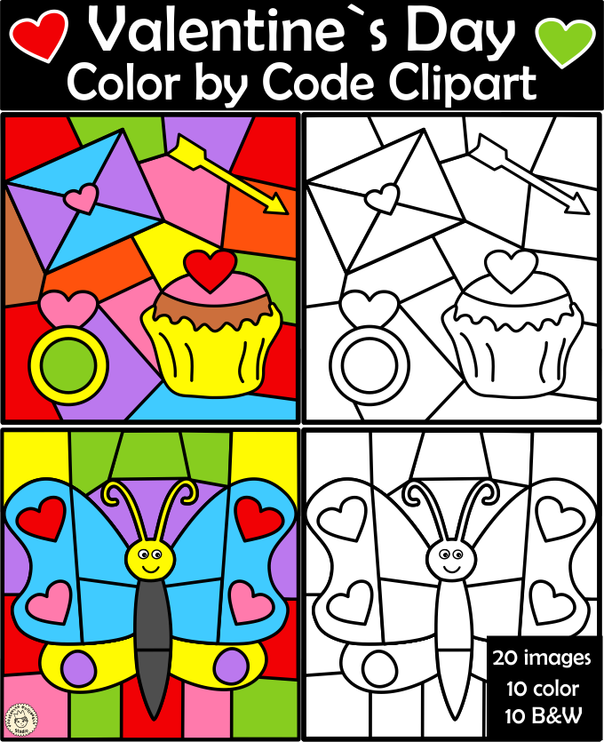 Valentine`s Day Color by Code Clipart | Made By Teachers