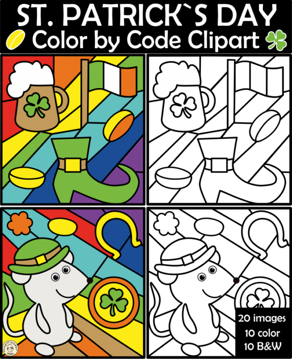 St. Patrick`s Day Color by Code Clip Art | Made By Teachers