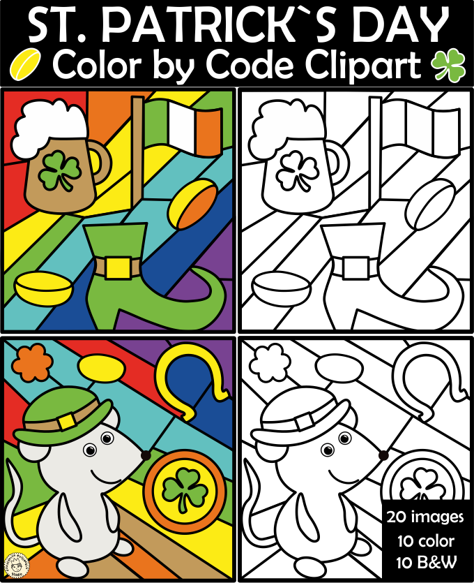 St. Patrick`s Day Color by Code Clip Art | Made By Teachers