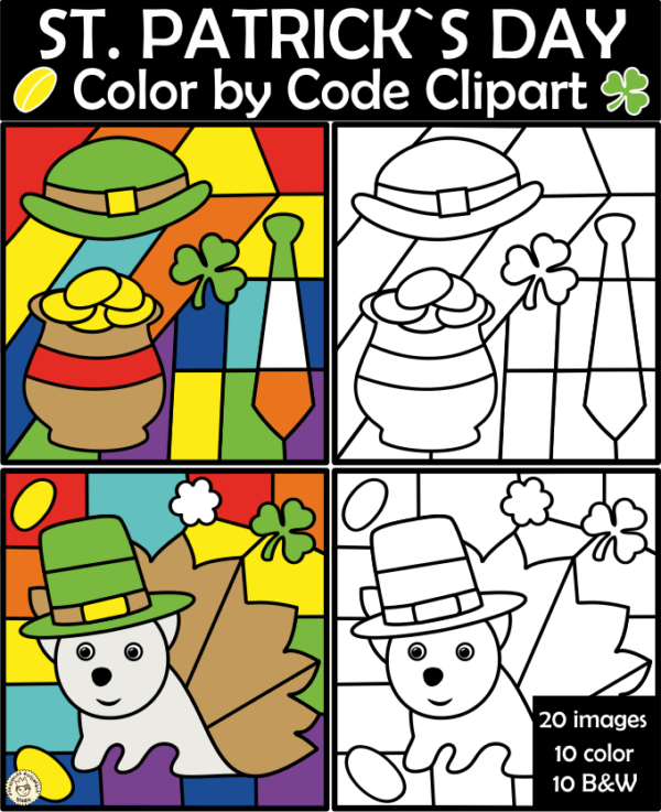 St. Patrick`s Day Color by Code Clip Art | Made By Teachers