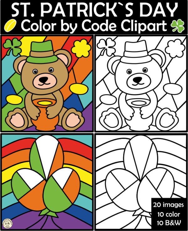 St. Patrick`s Day Color by Code Clip Art | Made By Teachers