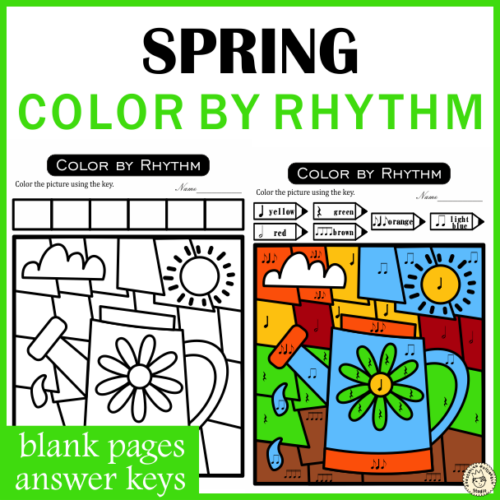 Music Color by Code Spring Themed Worksheets | Color by Rhythm | Made ...