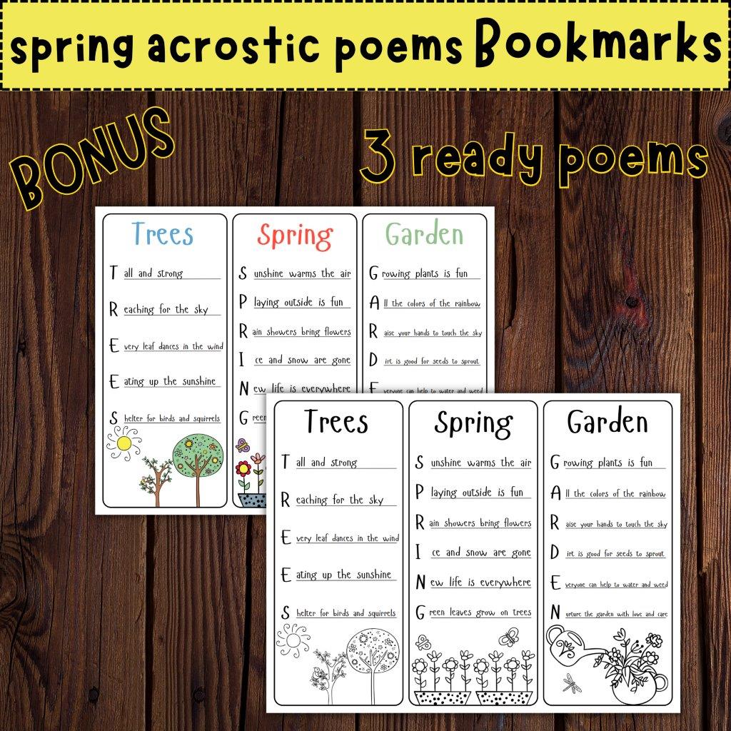 Spring acrostic poems Bookmarks, Poetry writing, Spring Writing ...