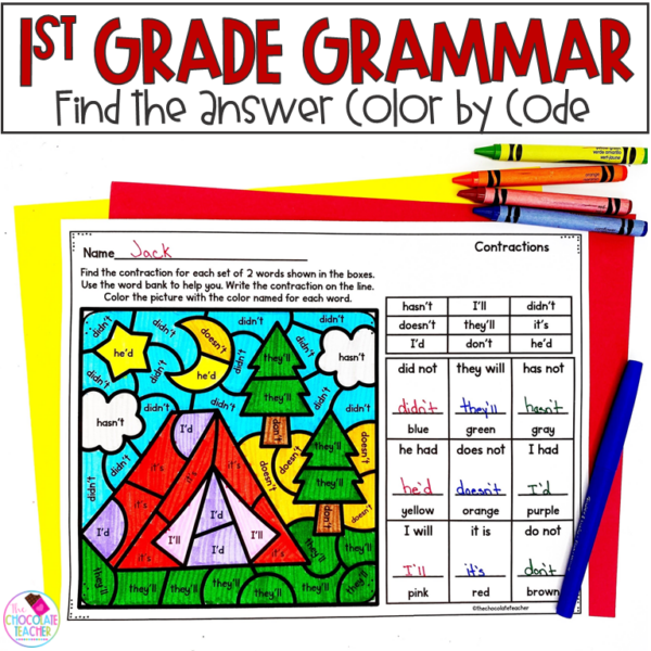 1st Grade Grammar Review Worksheets - Color by Code | Made By Teachers