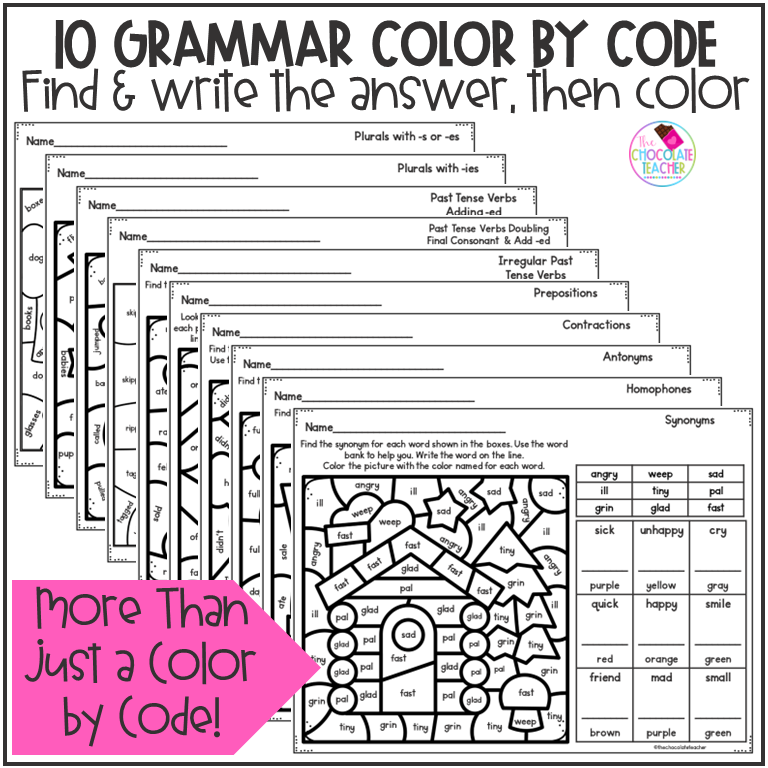 1st Grade Grammar Review Worksheets - Color by Code | Made By Teachers