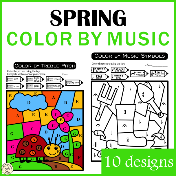 Spring Music Color by Code Sheets | Color by Note Names | Made By Teachers