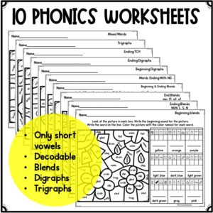 Spring Phonics Color by Code Worksheets with Short Vowels | Made By ...