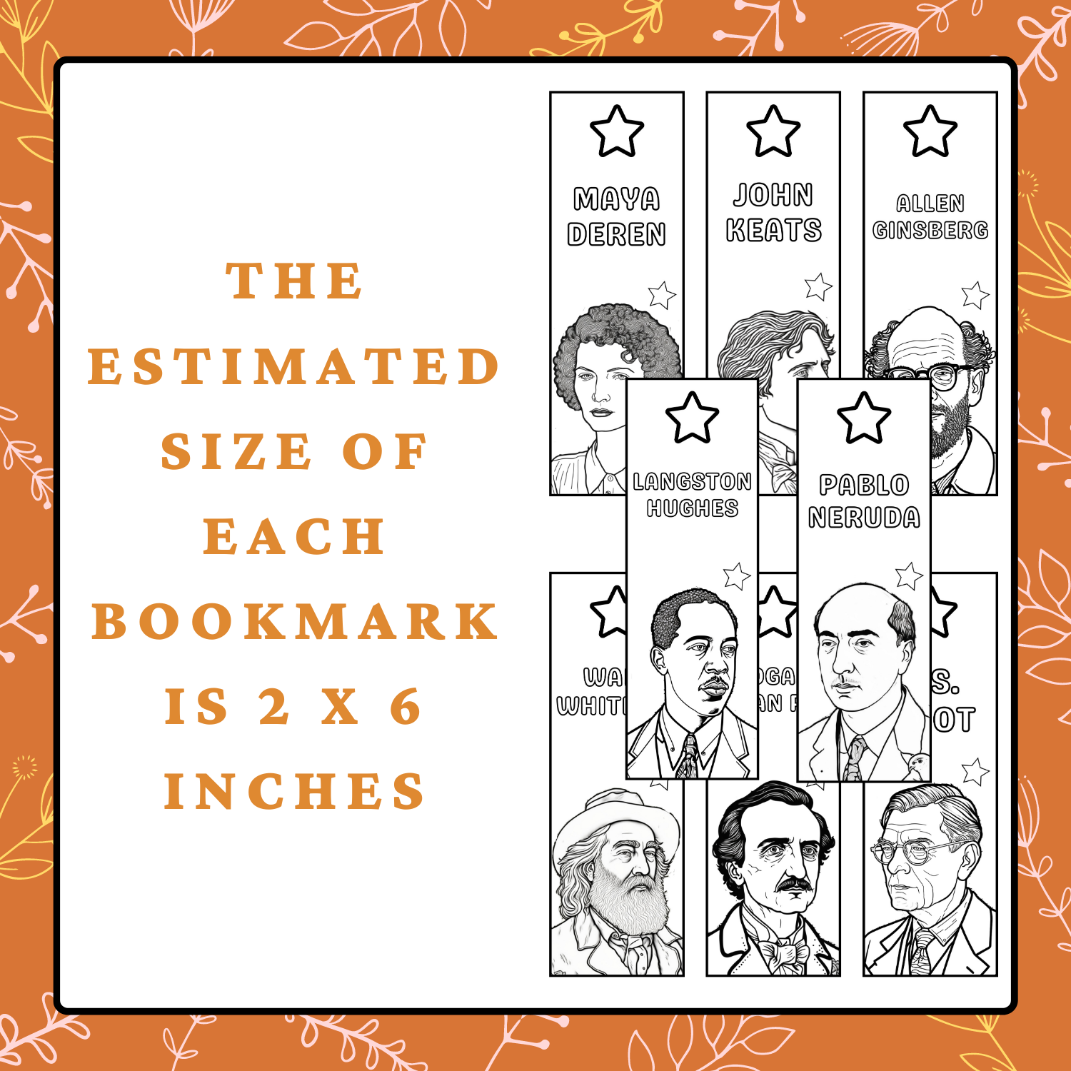 National Poetry Month Coloring Bookmarks | 20 Famous Poets Bookmarks ...