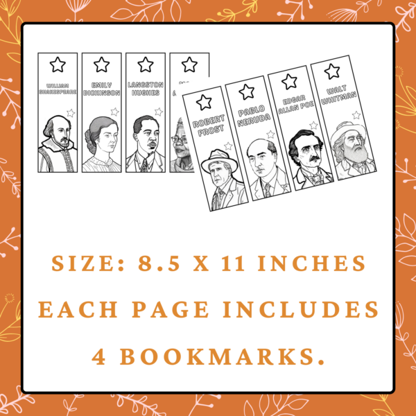 National Poetry Month Coloring Bookmarks | 20 Famous Poets Bookmarks ...