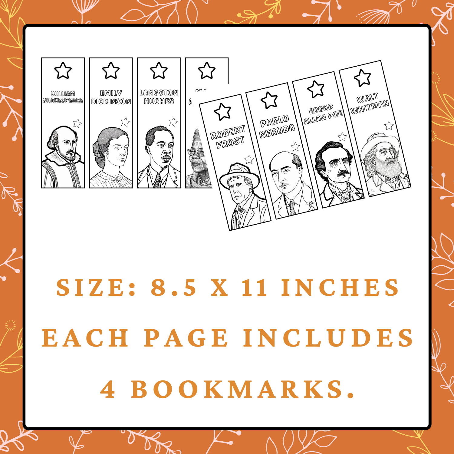 National Poetry Month Coloring Bookmarks | 20 Famous Poets Bookmarks ...