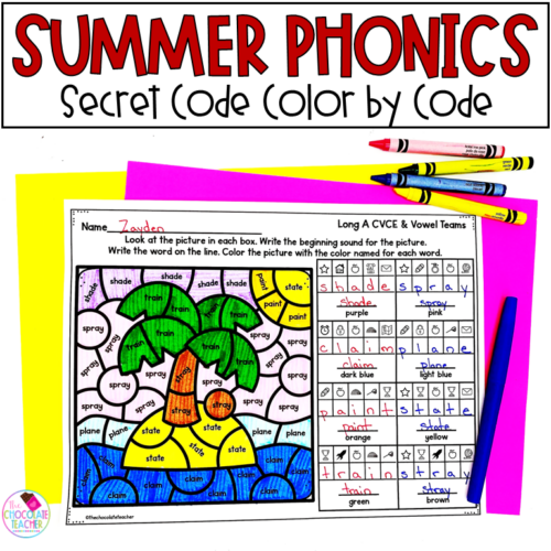 Summer Color by Code Phonics Worksheets with Long Vowels & Diphthongs ...