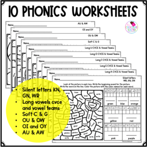 Summer Color by Code Phonics Worksheets with Long Vowels & Diphthongs ...
