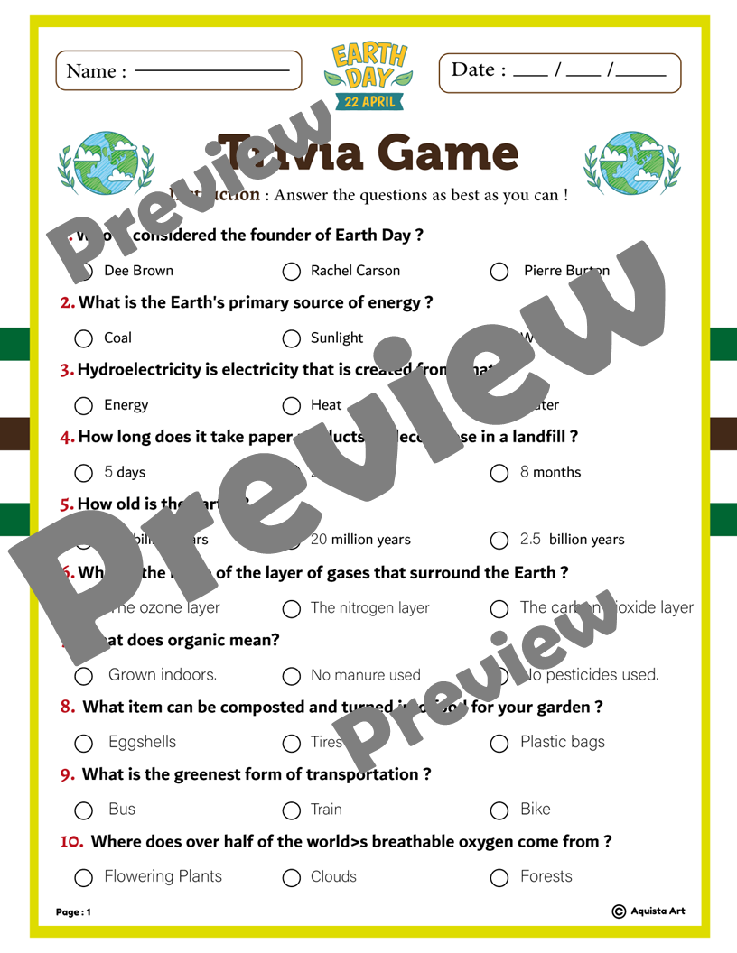 Earth Day Trivia Game | Fun Environmental Activity for Adults & Kids ...
