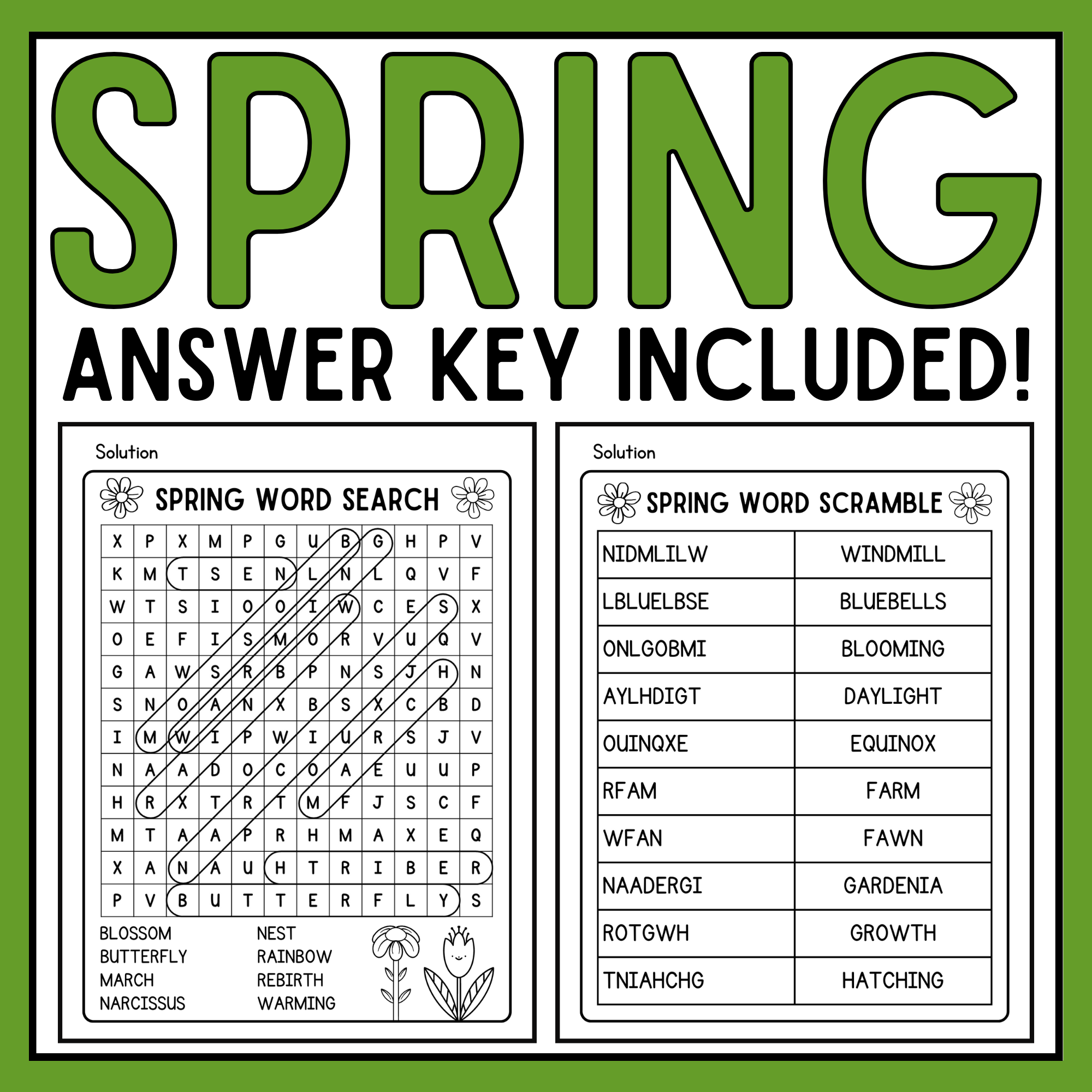 Spring Vocabulary Activities | Spring Word Searches & Scrambles | Made ...