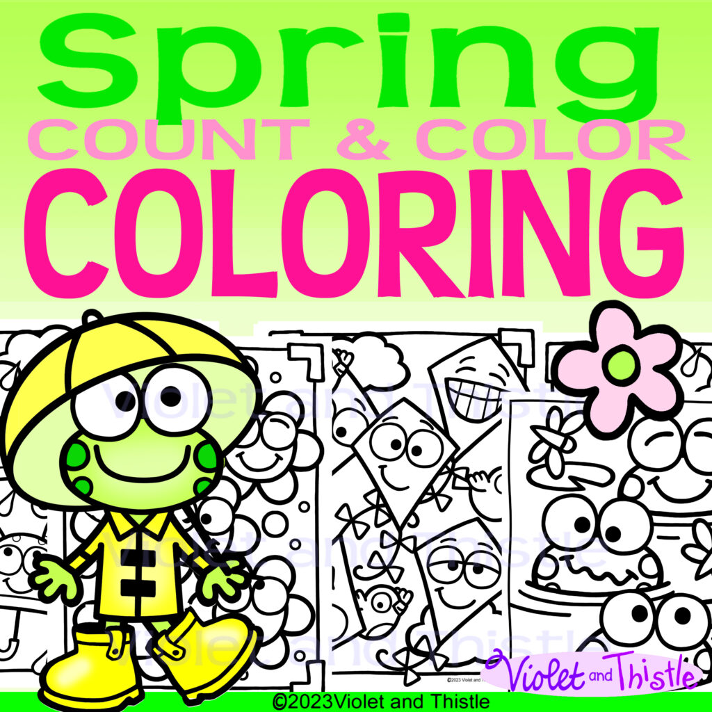 Spring Coloring Pages Math Activity Cute Butterflies Umbrella Kite ...