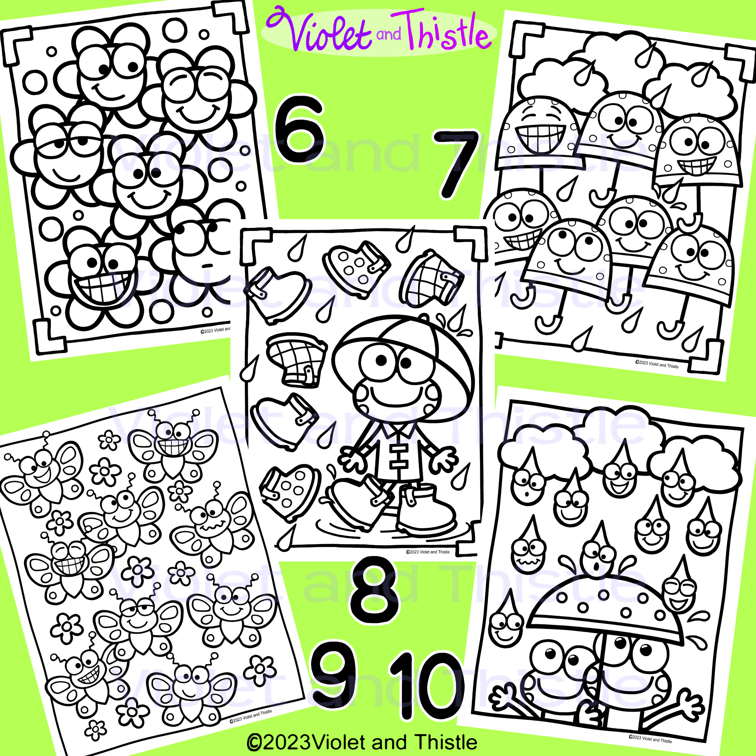 Spring Coloring Pages Math Activity Cute Butterflies Umbrella Kite ...