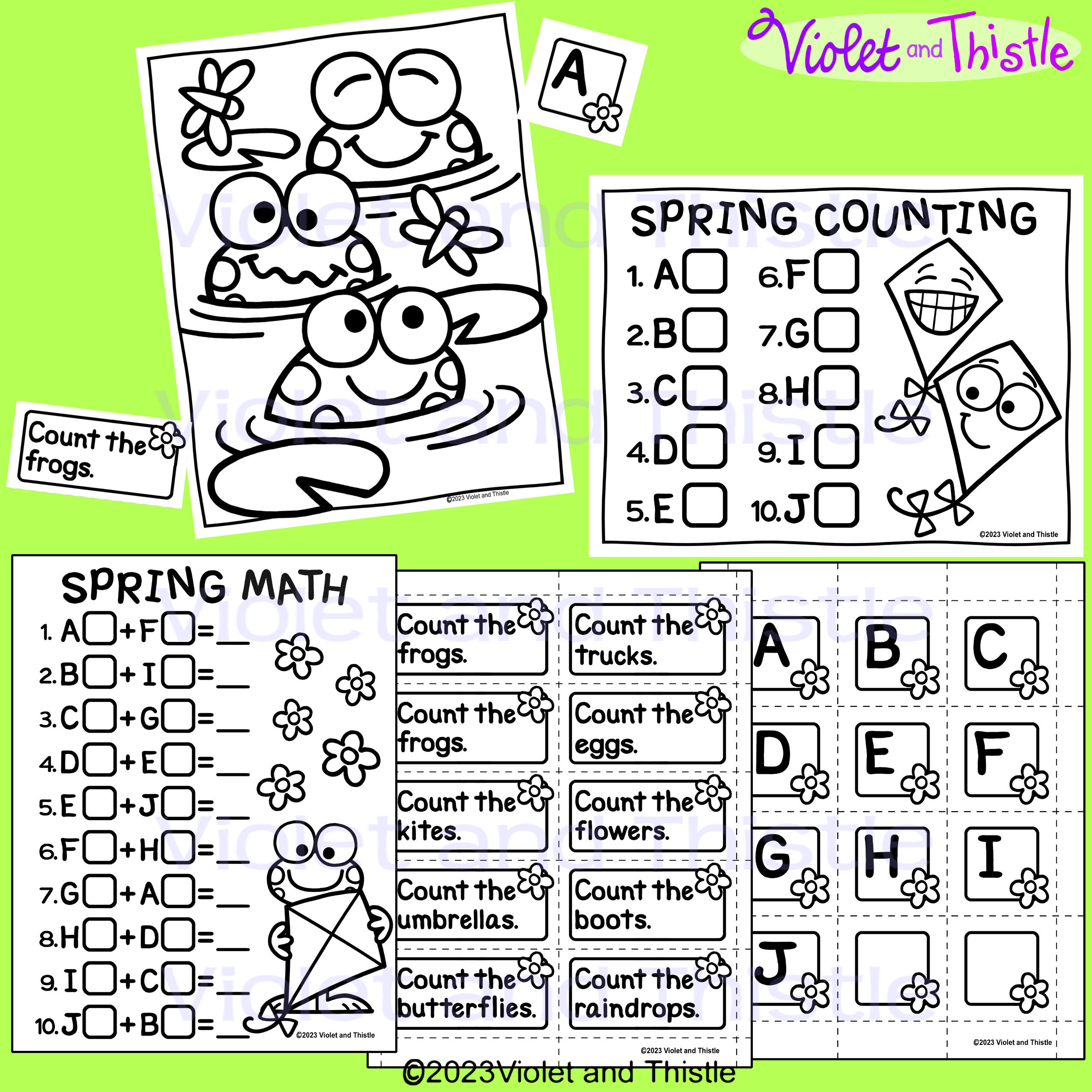 Spring Coloring Pages Math Activity Cute Butterflies Umbrella Kite ...