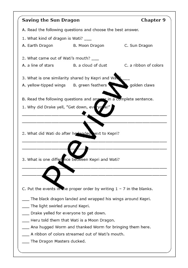 Tracey West "Saving the Sun Dragon" worksheets | Made By Teachers