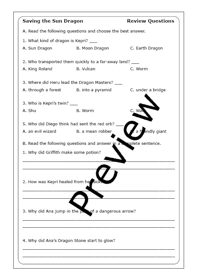 Tracey West "Saving the Sun Dragon" worksheets | Made By Teachers