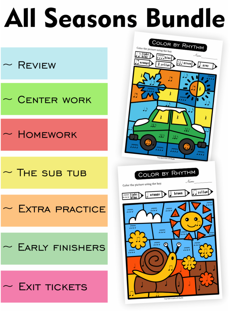 Music Rhythm Color by Code Seasons Bundle | Color by Note | Made By ...