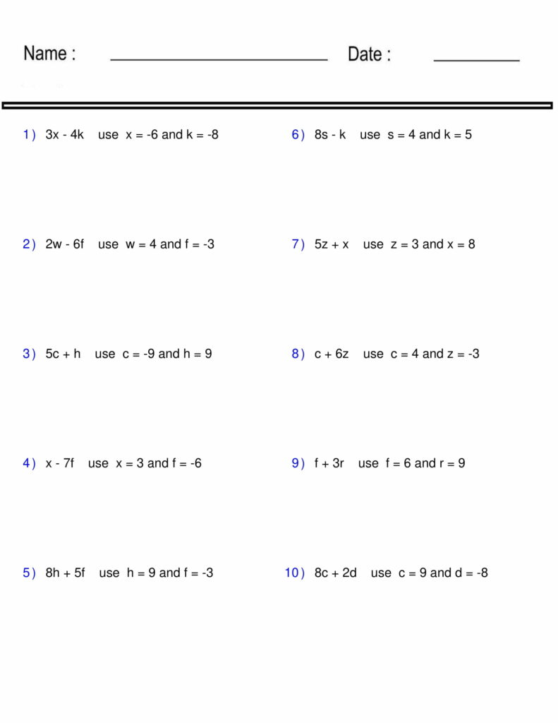 Evaluate Algebraic Expressions - Two variables - Digital and Print ...