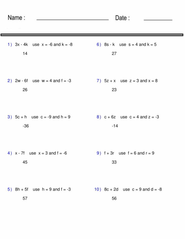 Evaluate Algebraic Expressions - Two variables - Digital and Print ...