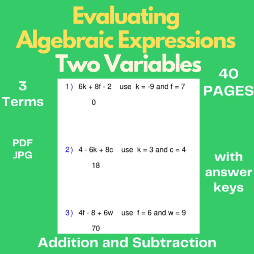 Evaluate Algebraic Expressions -Algebraic Expressions - Pre-Algebra ...