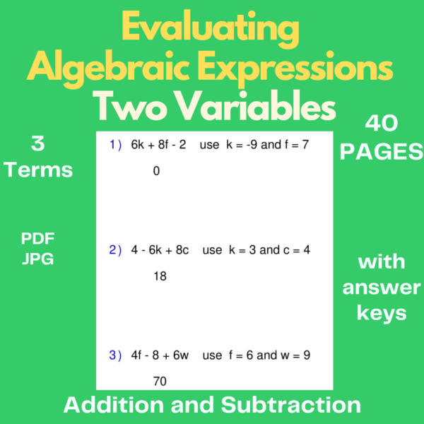 Evaluate Algebraic Expressions -Algebraic Expressions - Pre-Algebra ...