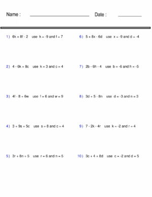 Evaluate Algebraic Expressions -Algebraic Expressions - Pre-Algebra ...