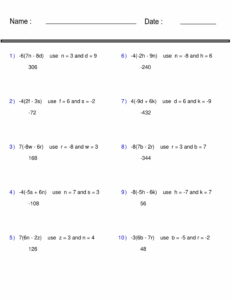Evaluating Algebraic Expressions -Multiplication, Addition, and ...