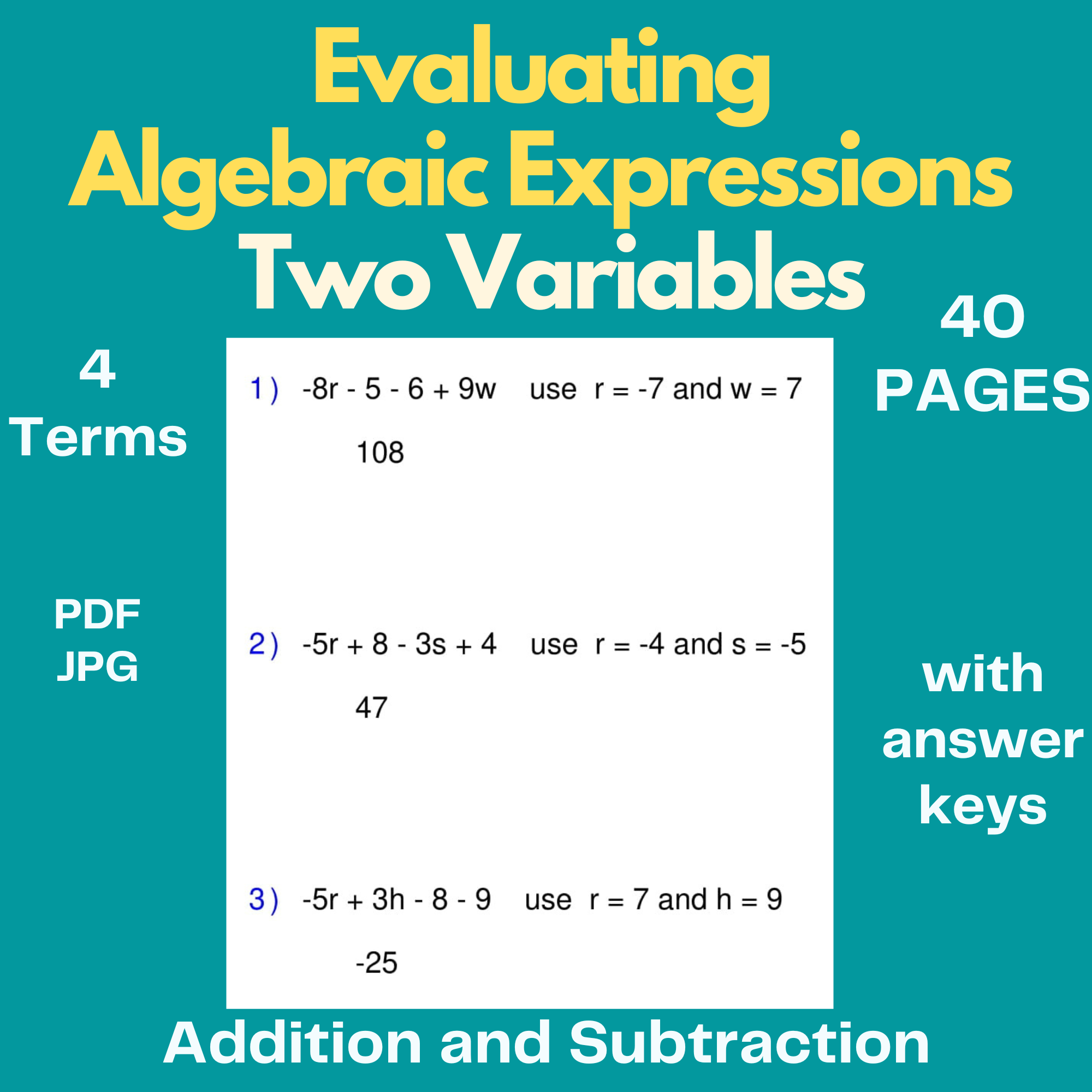 EvaluatE Expressions Algebraic Expressions Pre Algebra Two