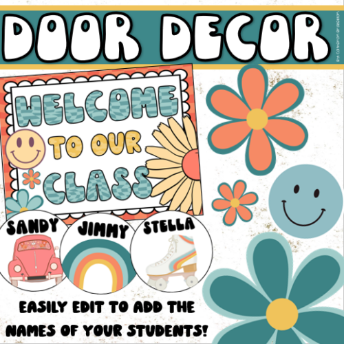 Welcome To Our Classroom Door Sign Display Groovy Retro Vibes Theme Editable | Made By Teachers
