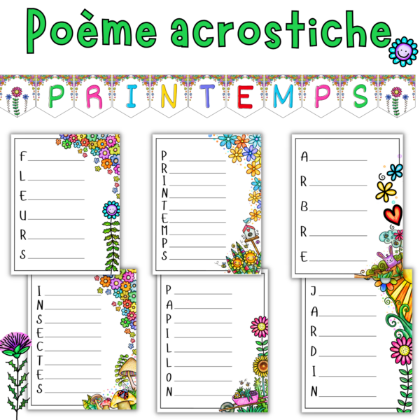 Poèmes acrostiches, le printemps, French spring poems, ècriture ...