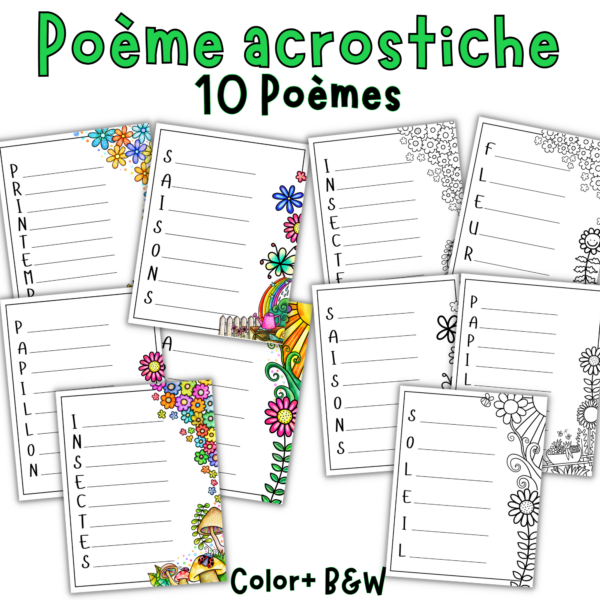 Poèmes acrostiches, le printemps, French spring poems, ècriture ...