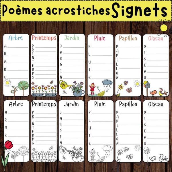 Poèmes Acrostiches Signets, le printemps, French spring poems, ècriture ...