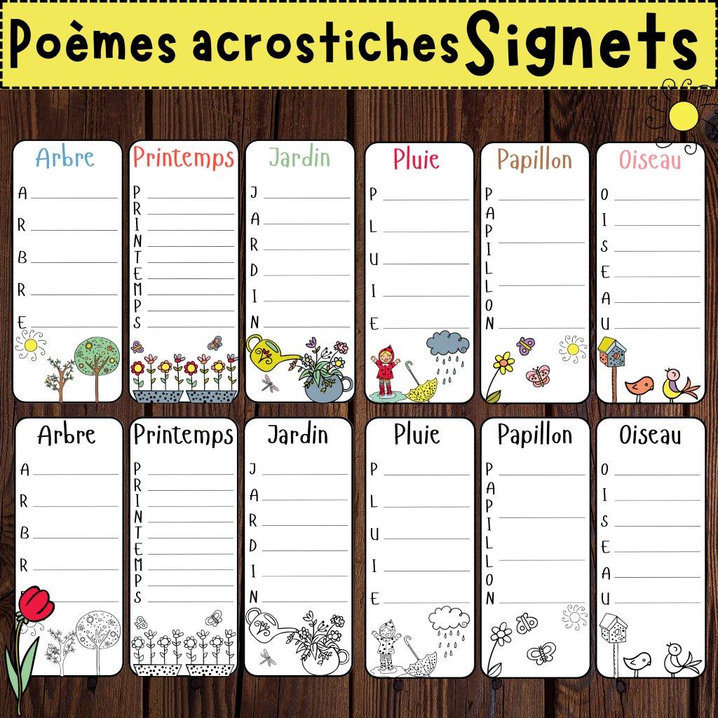 Poèmes Acrostiches Signets, le printemps, French spring poems, ècriture ...