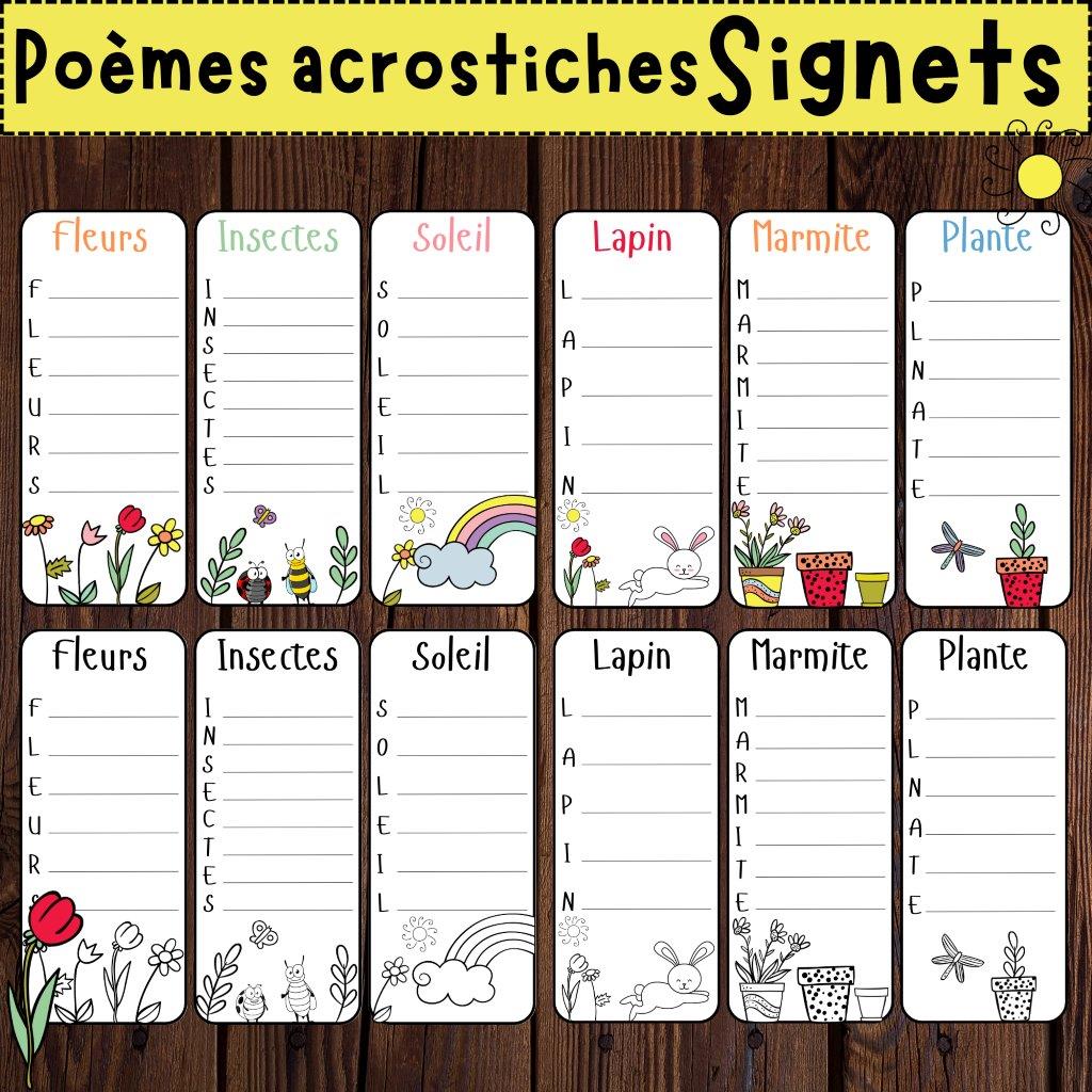 Poèmes Acrostiches Signets, le printemps, French spring poems, ècriture ...