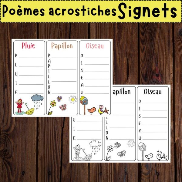 Poèmes Acrostiches Signets, le printemps, French spring poems, ècriture ...