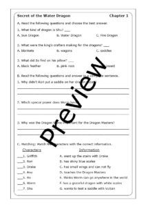 Tracey West "Secret of the Water Dragon" worksheets | Made By Teachers