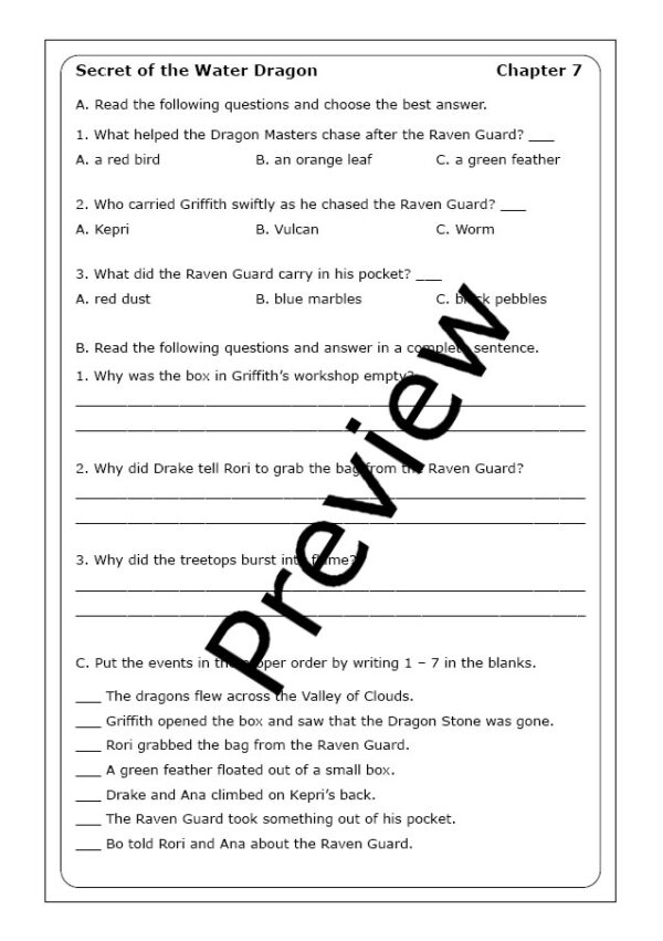 Tracey West "Secret of the Water Dragon" worksheets | Made By Teachers