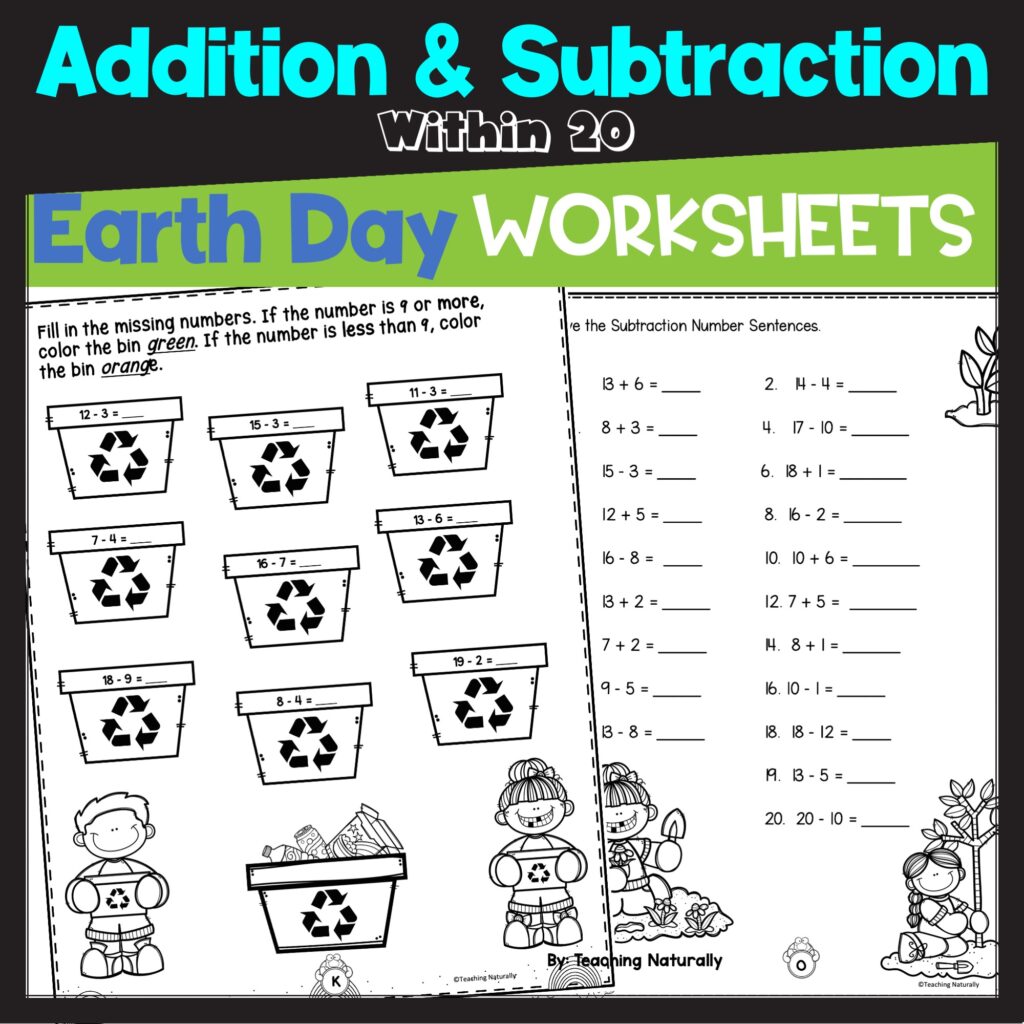 Earth Day Addition and Subtraction within 20 Printable Worksheets ...