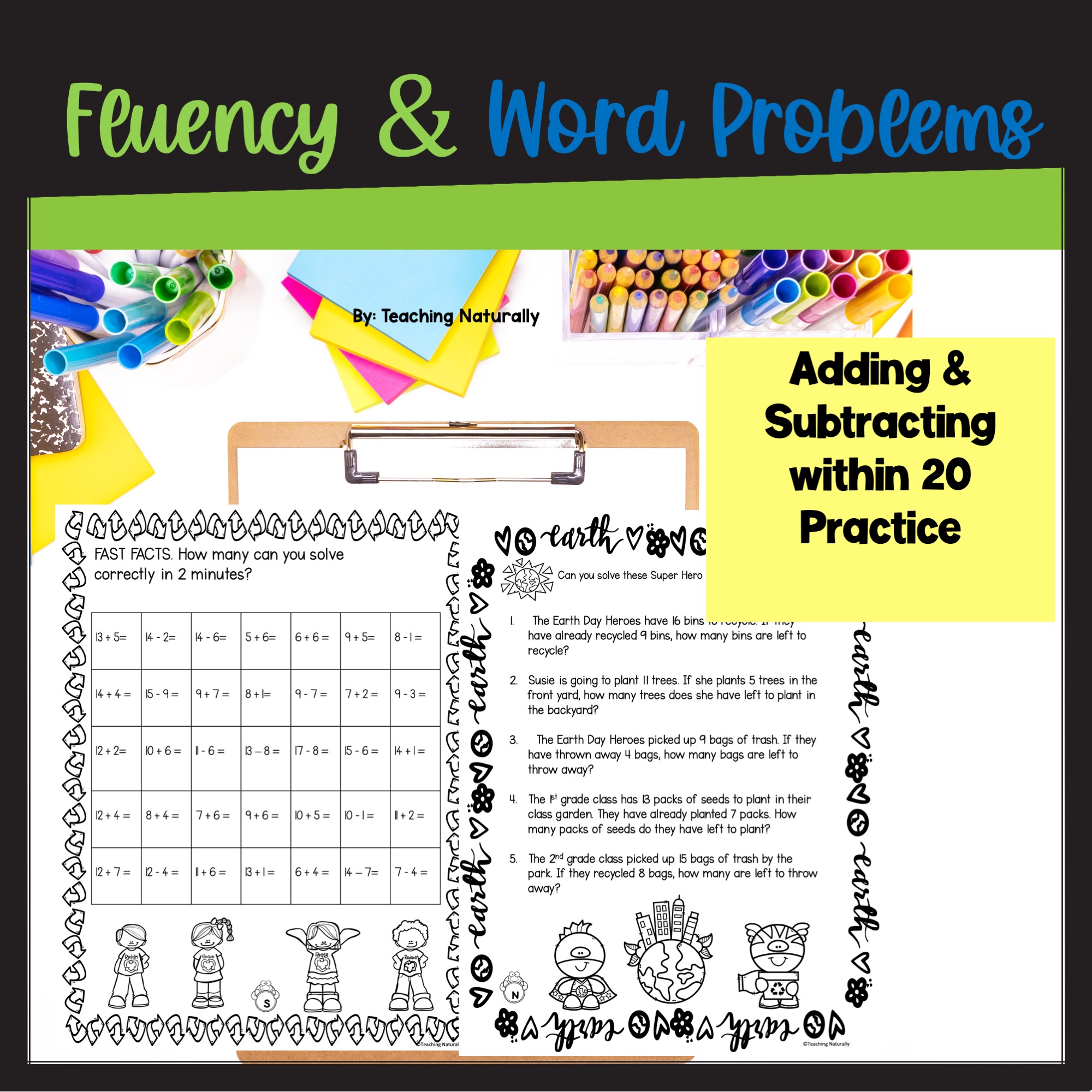 Earth Day Addition and Subtraction within 20 Printable Worksheets ...