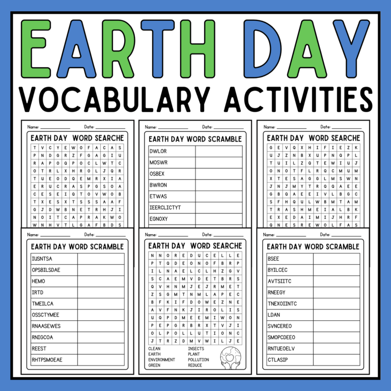 Earth Day Vocabulary Activities | Earth Day Word Searches & Scrambles ...