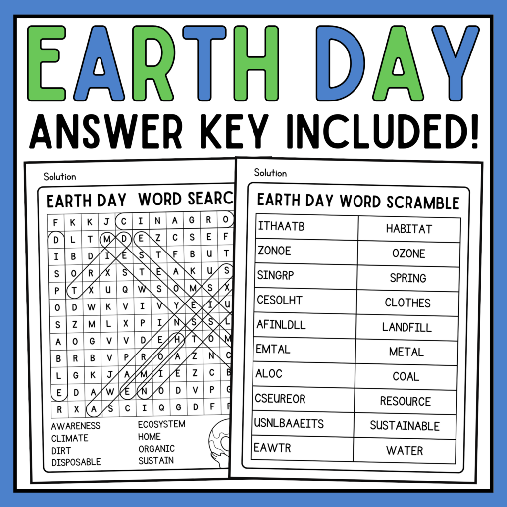 Earth Day Vocabulary Activities | Earth Day Word Searches & Scrambles ...