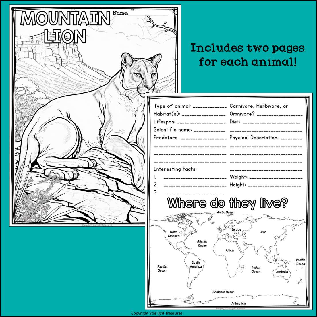 Mountain Animals Research Posters, Coloring Pages - Animal Research ...