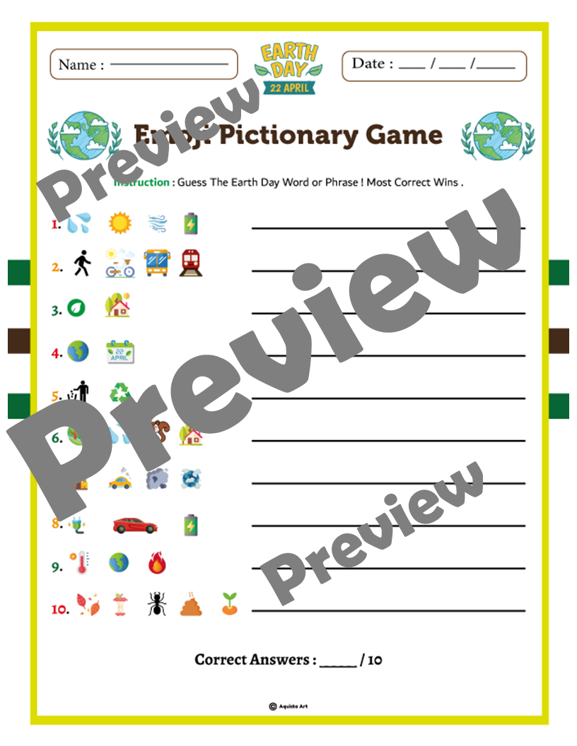 Earth Day Emoji Pictionary Game | Fun Environmental Activity for Adults ...