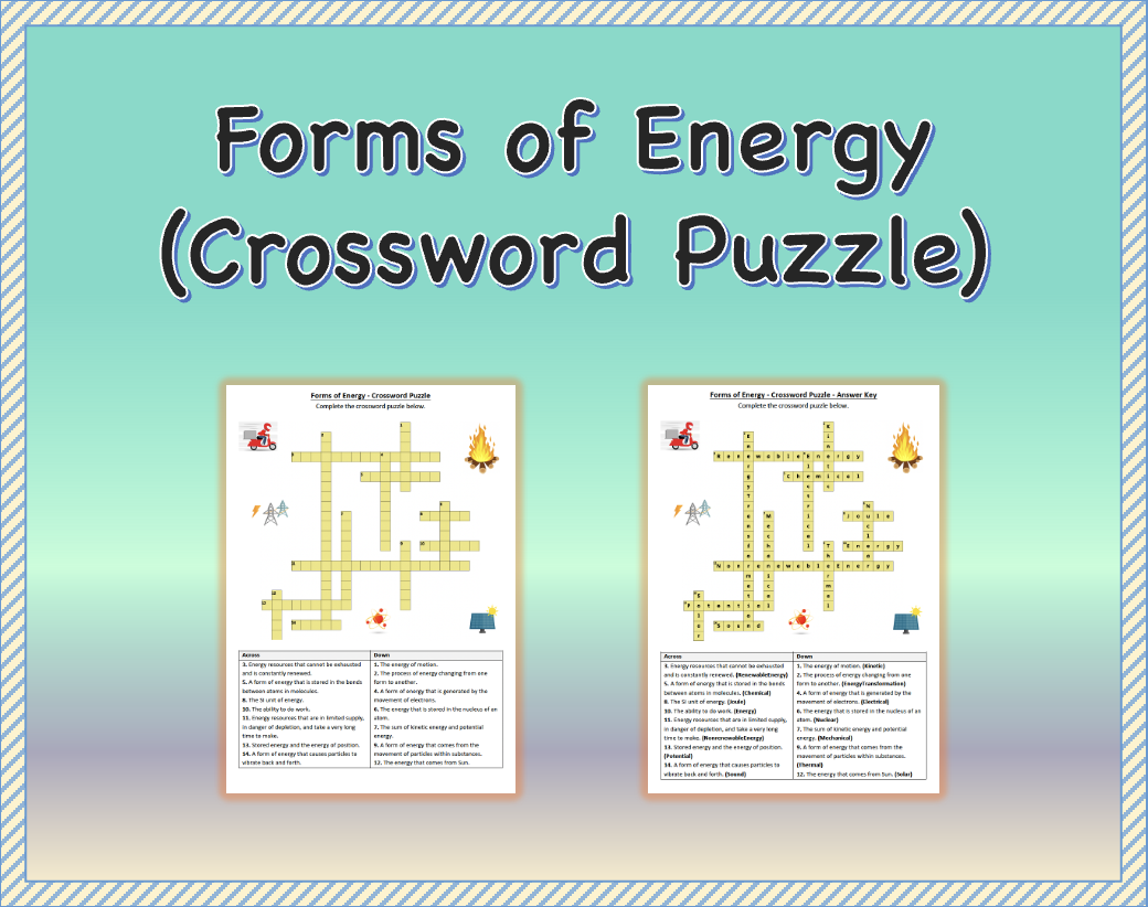 Forms Of Energy Crossword Puzzle Worksheet Activity Printable Forms Of Energy Crossword Puzzle Worksheet Activity Printable