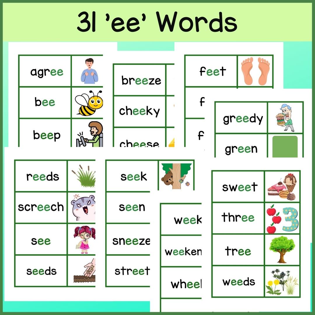 Flash Cards - Explicit Phonics - Long E Vowel Sound Word Families ...