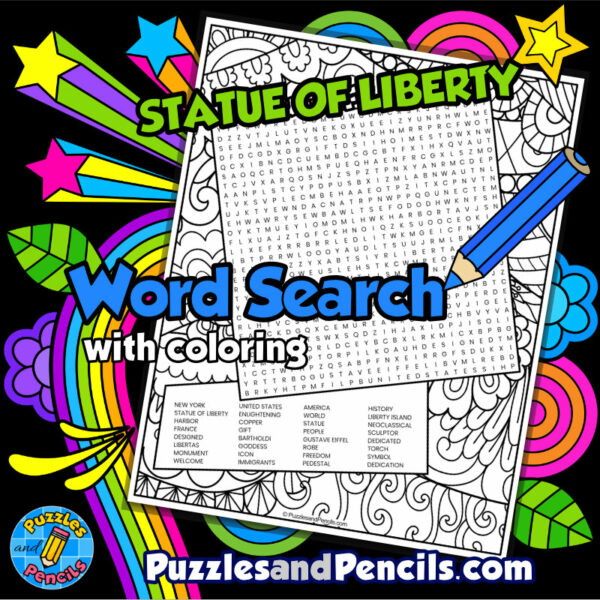 Statue of Liberty Word Search Puzzle with Coloring | US Tourist ...